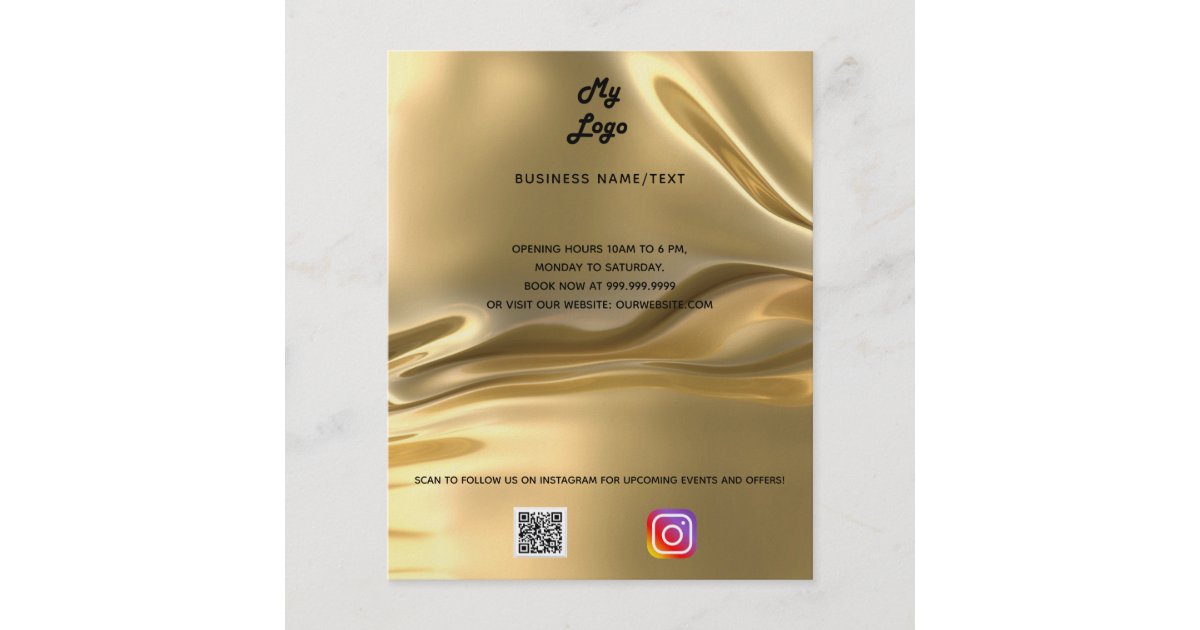 Business logo qr code instagram gold golden flyer | Zazzle