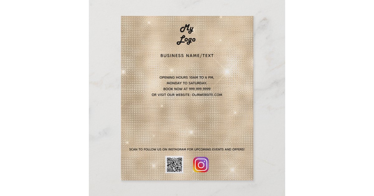 Business logo qr code instagram golden glam flyer | Zazzle