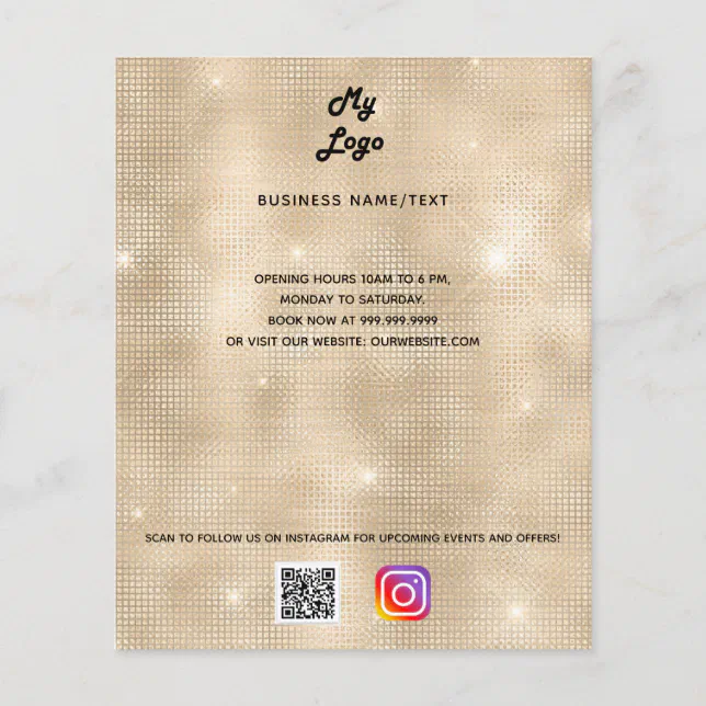 Business logo qr code instagram golden glam flyer | Zazzle