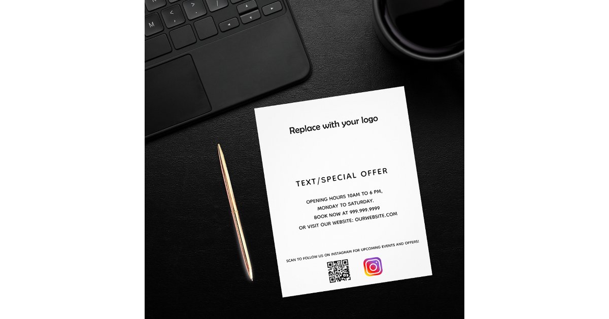 Business logo qr code instagram promotion flyer | Zazzle