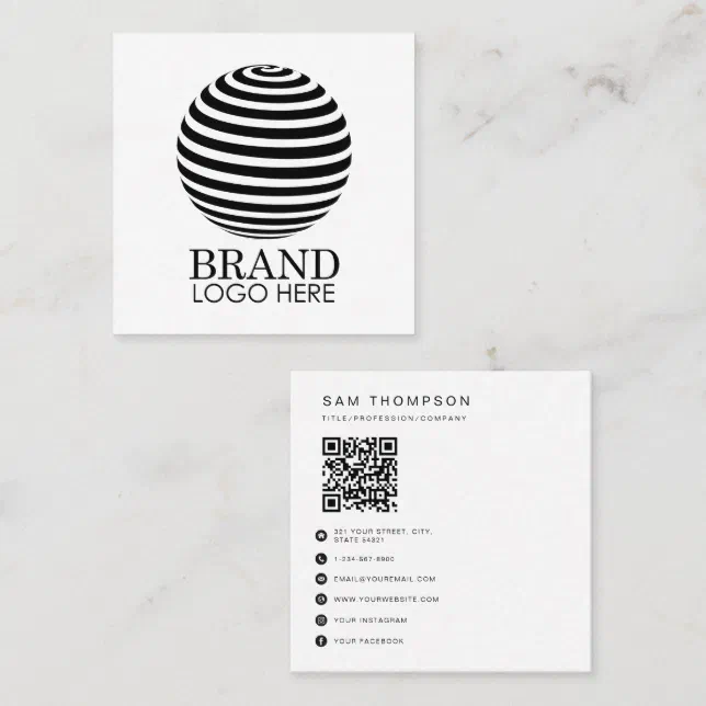 Business Logo QR Code Modern Minimalist White Calling Card | Zazzle