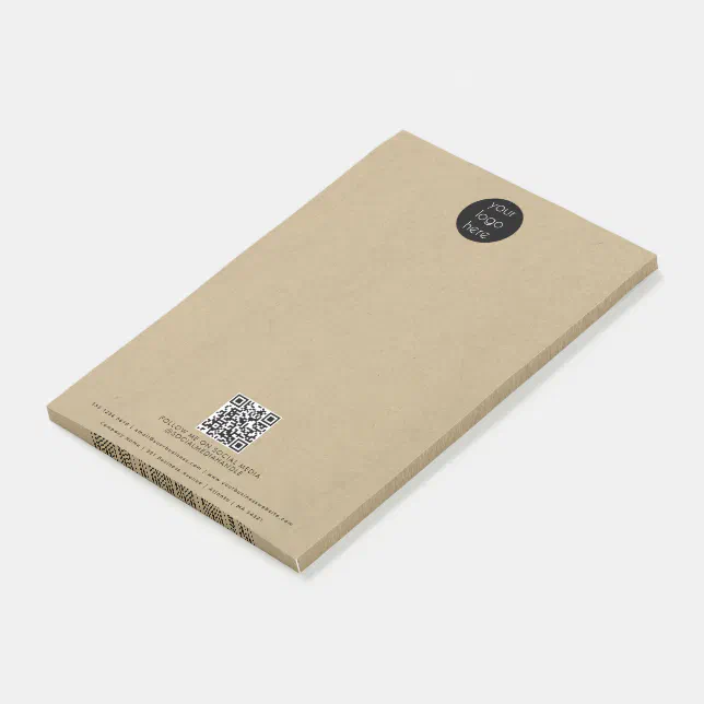 Business Logo QR Code Promotional Rustic Kraft Post-it Notes | Zazzle