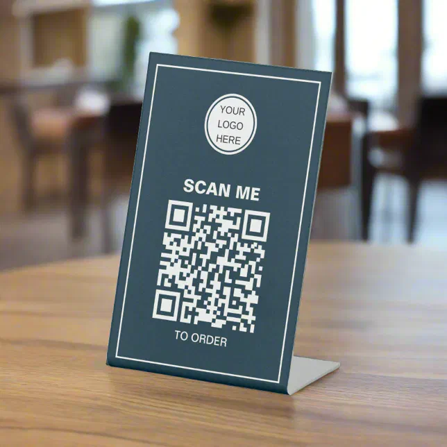 Business Logo QR Code Restaurant Café Order Pedestal Sign | Zazzle