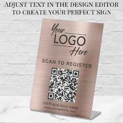 Business Logo QR Code Rose Gold Pedestal Sign | Zazzle