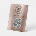 Business Logo QR Code Rose Gold Pedestal Sign | Zazzle
