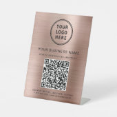 Business Logo QR Code Rose Gold Pedestal Sign | Zazzle