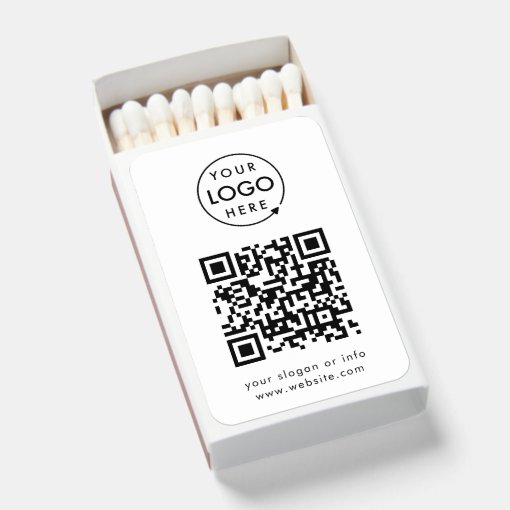 Business Logo QR Code Scannable Promotional White Matchboxes | Zazzle