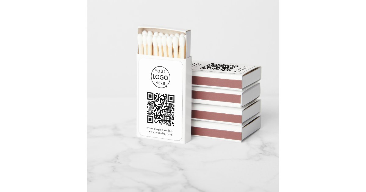 Business Logo QR Code Scannable Promotional White Matchboxes | Zazzle