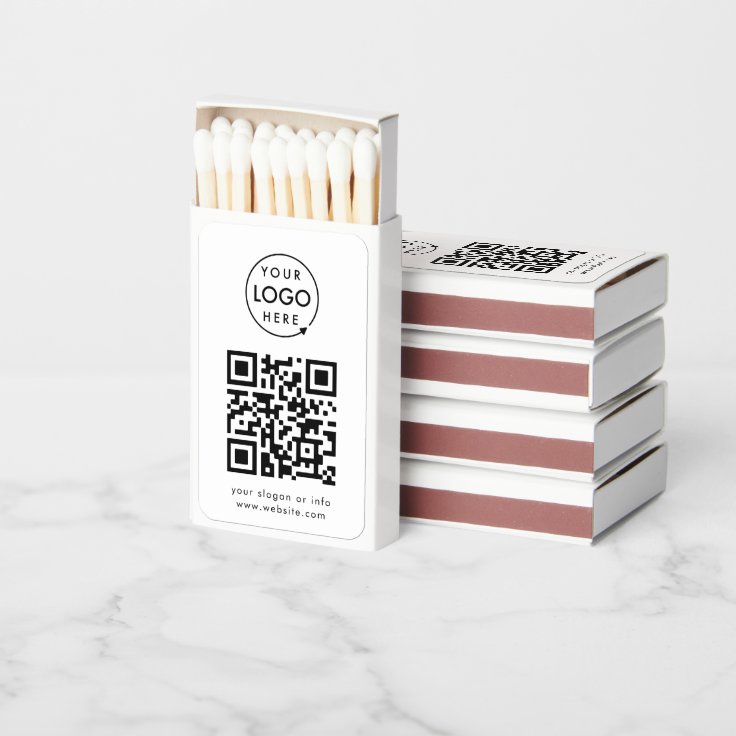 Business Logo QR Code Scannable Promotional White Matchboxes | Zazzle