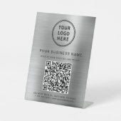 Business Logo QR Code Silver Pedestal Sign | Zazzle