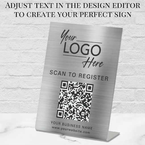 Business Logo QR Code Silver Pedestal Sign | Zazzle