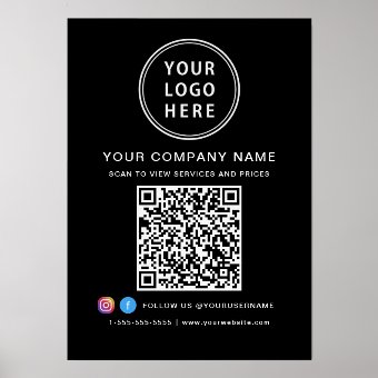 Business Logo QR Code Social Media Tabletop Sign Holder | Zazzle