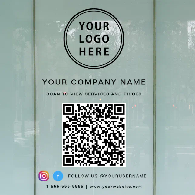 Business Logo QR Code Social Media Window Cling | Zazzle