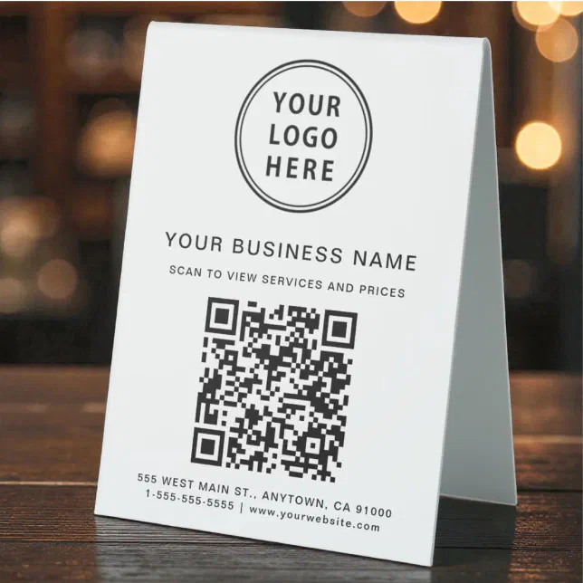 Business Logo QR Code Table Tent | Zazzle