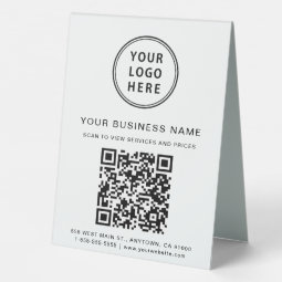 Business Logo QR Code Table Tent Sign | Zazzle