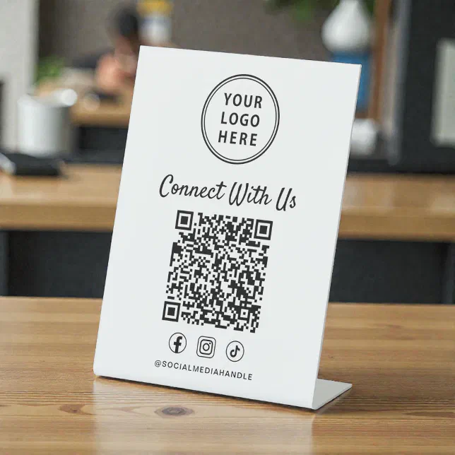 Business Logo QR Code Tabletop Pedestal Sign | Zazzle