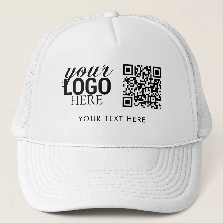 Business Logo QR Code & Text Employee Staff Trucker Hat | Zazzle