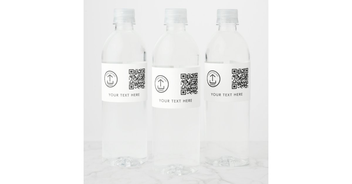 Business Logo QR Code & Text Promotional Branding Water Bottle Label ...