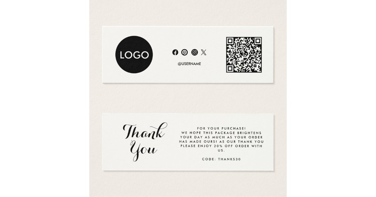 Business Logo QR Code thank you insert card | Zazzle