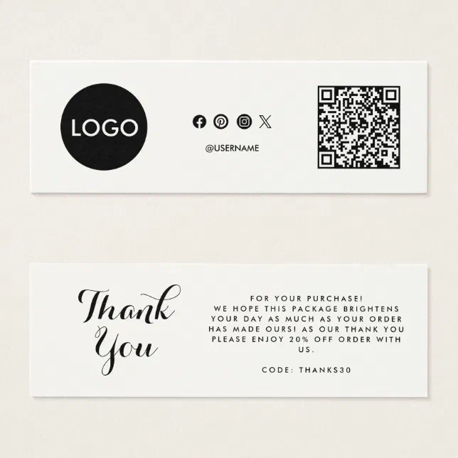 Business Logo QR Code thank you insert card | Zazzle