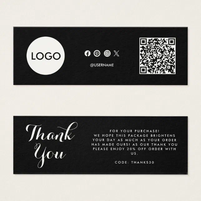 Business Logo QR Code thank you insert card | Zazzle