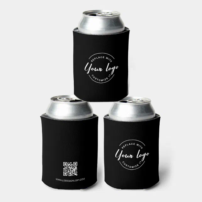 Business logo QR code website professional Custom Can Cooler | Zazzle
