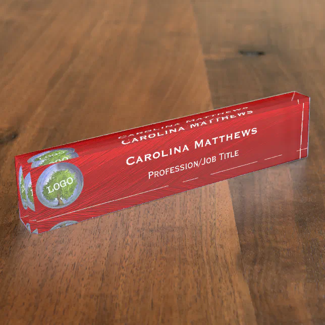 Business Logo Red Desk Name Plate | Zazzle