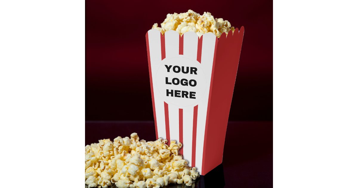 Business Logo Red & White Striped Movie Popcorn Favor Boxes | Zazzle