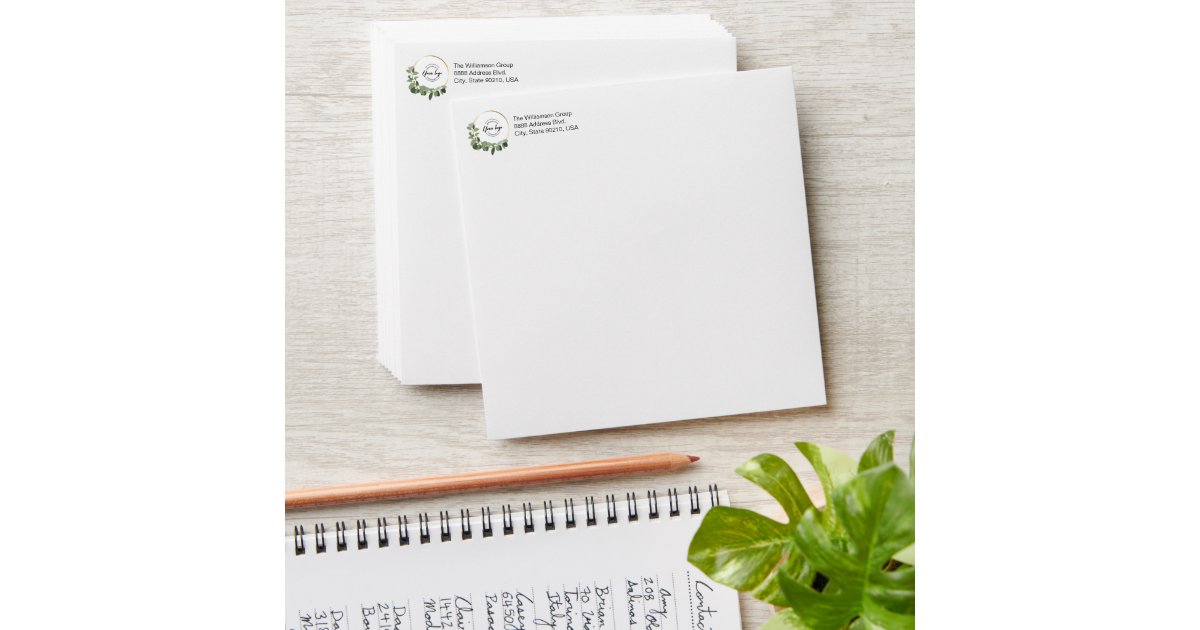 Business Logo Return address Modern wreath Custom Envelope | Zazzle