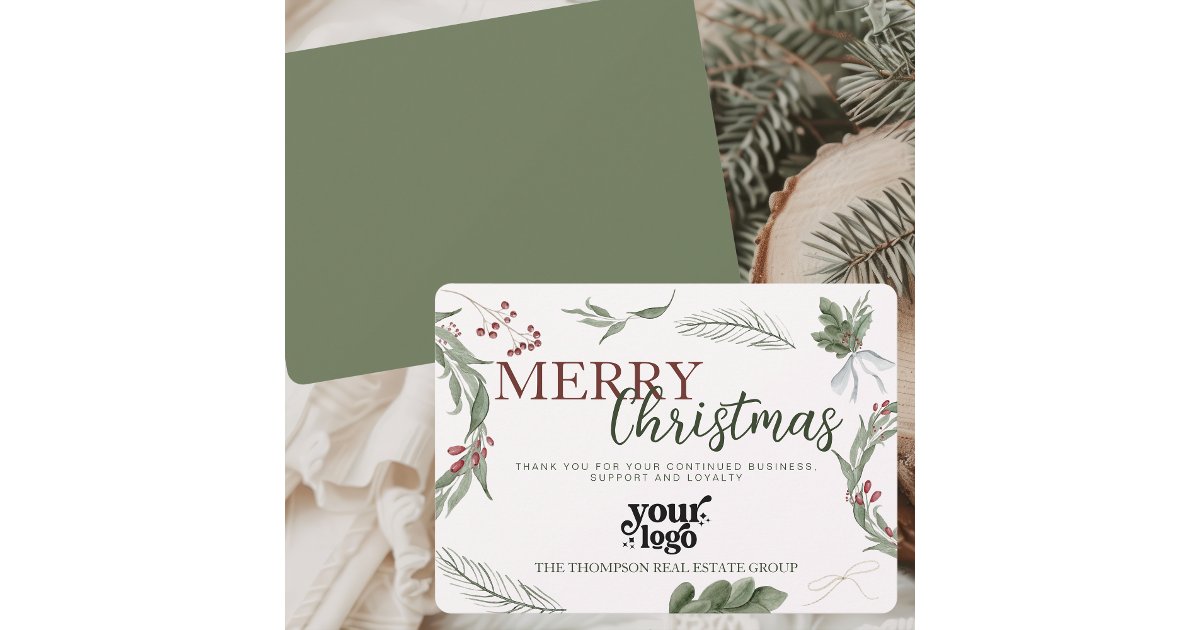 Business Logo Rustic Woodland Company Christmas Holiday Card | Zazzle