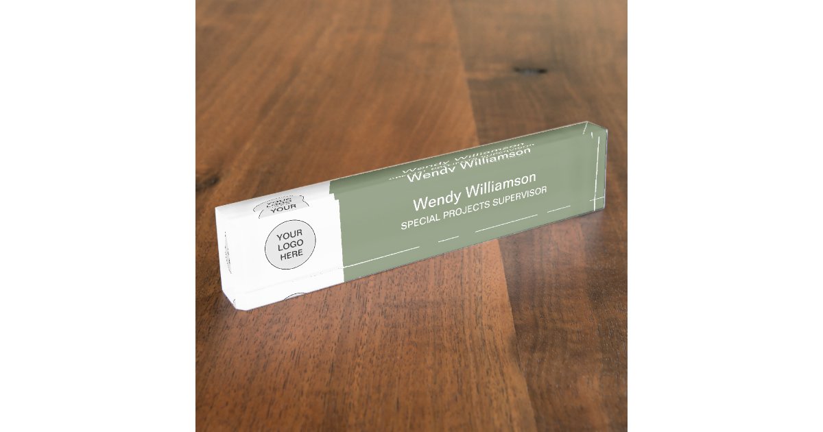 Business Logo Sage Green Desk Nameplate | Zazzle