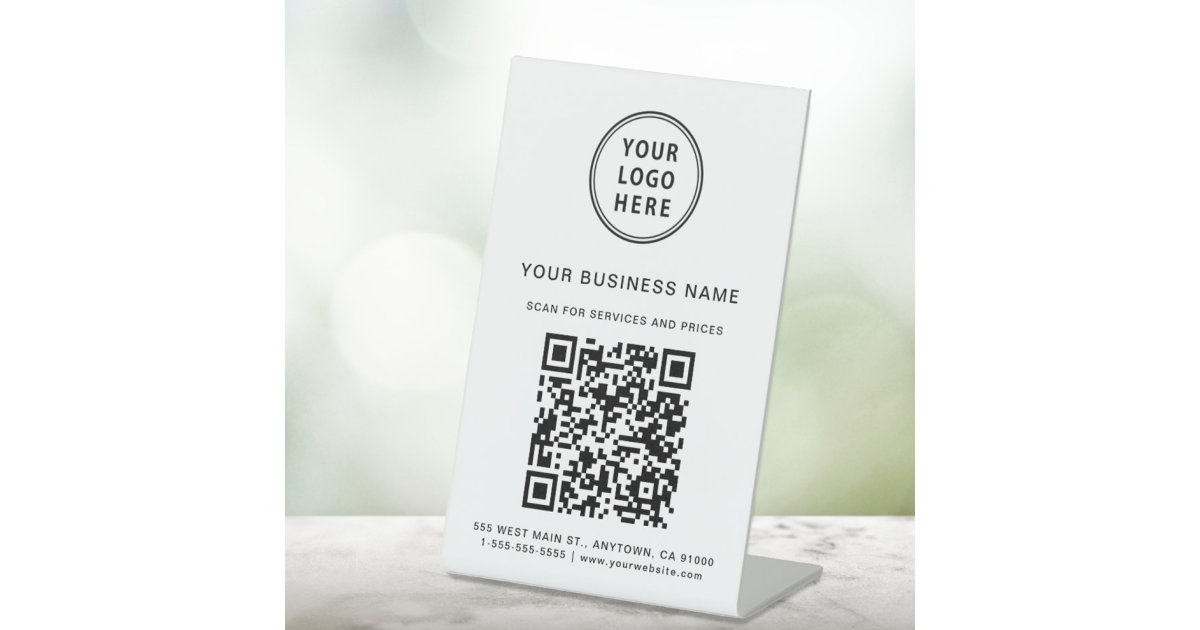 Business Logo Scan Me QR Code Pedestal Sign | Zazzle