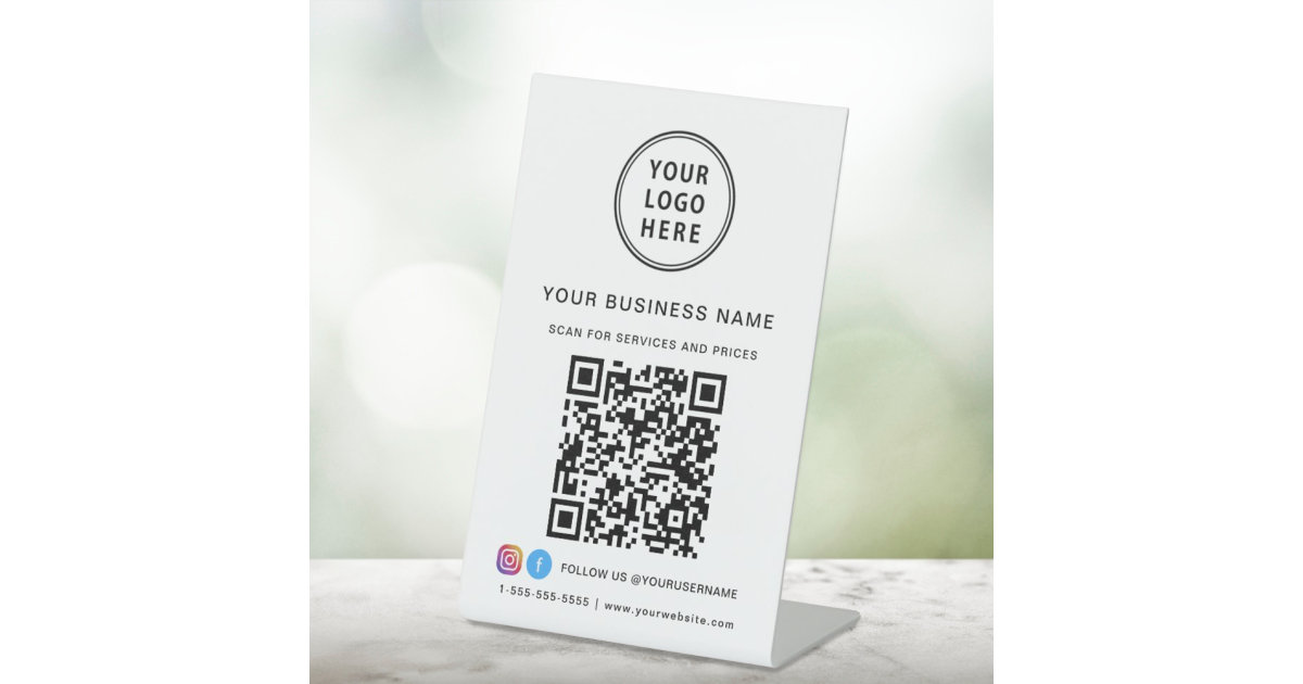 Business Logo Scan Me QR Code Social Media Pedestal Sign | Zazzle
