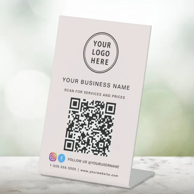 Business Logo Scan Me QR Code Social Media Pink Pedestal Sign | Zazzle