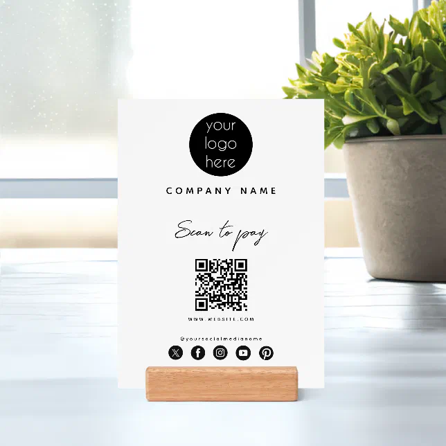 Business Logo Scan to Pay QR Code Social Media Holder | Zazzle