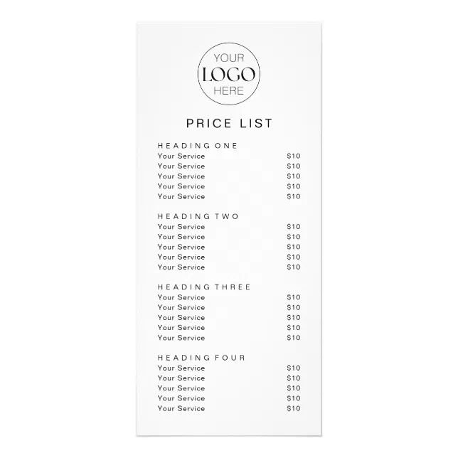 Business Logo Service Price List Chic Modern Rack Card | Zazzle