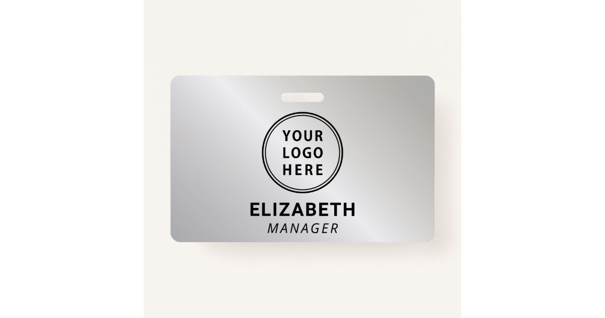 Business Logo Silver Name Badge | Zazzle
