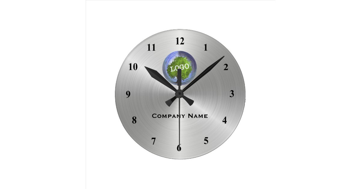 Business Logo Silver Round Clock | Zazzle.com