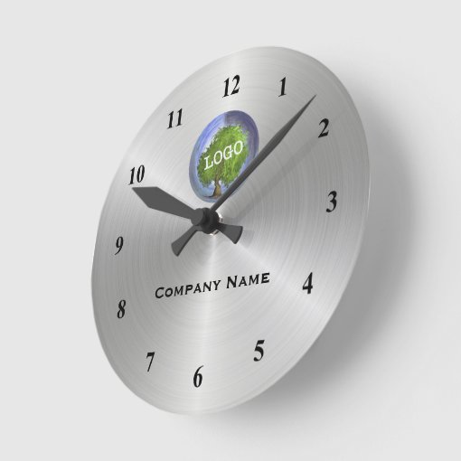 Business Logo Silver Round Clock | Zazzle