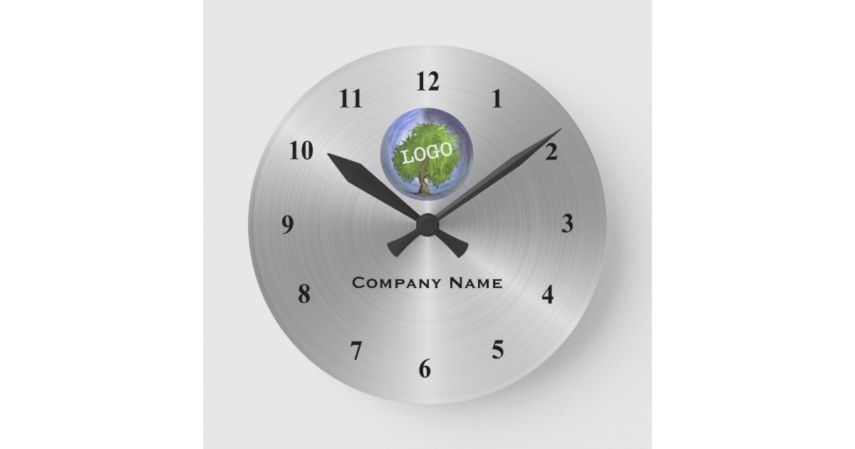 Business Logo Silver Round Clock | Zazzle