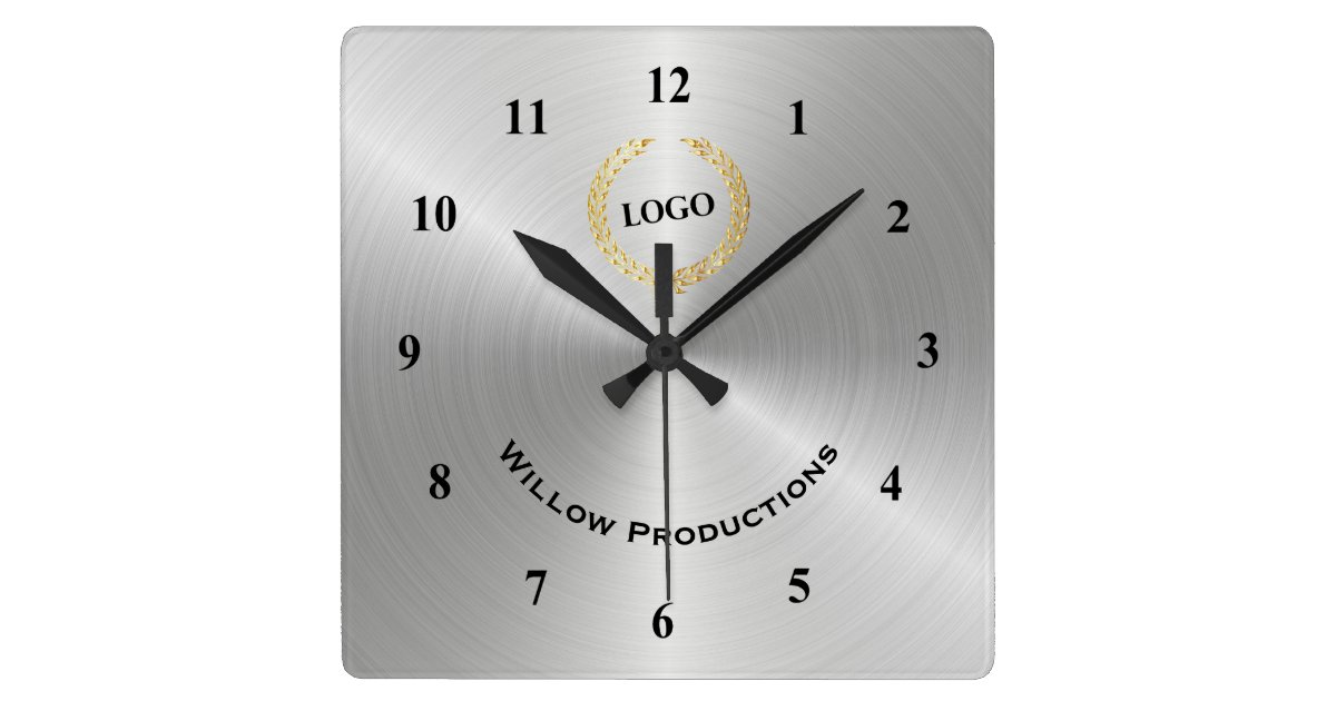 Business Logo Silver Square Wall Clock | Zazzle