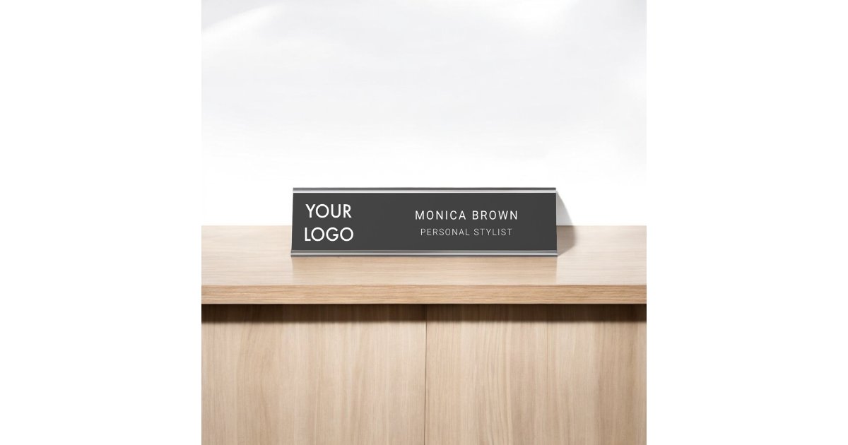 Business Logo Simple Black Desk Name Plate | Zazzle