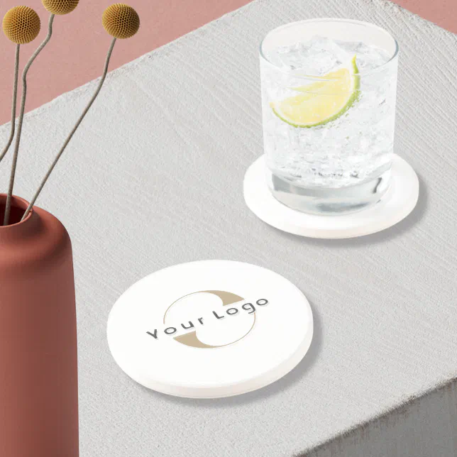 Business logo Simple Clean Minimal Round Sandstone Coaster | Zazzle