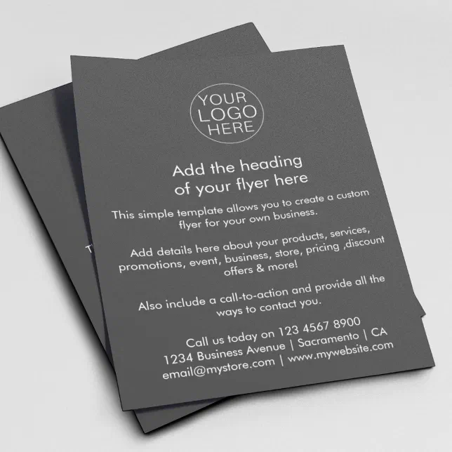 Business Logo | Simple Gray White Custom Flyer | Zazzle