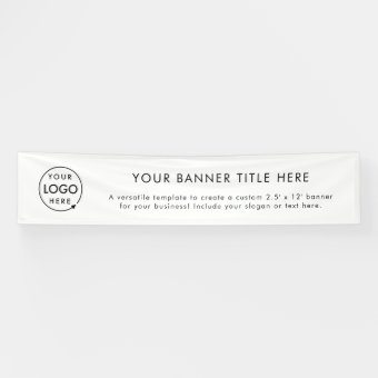 Business Logo | Simple Minimalist Modern White 12' Banner | Zazzle