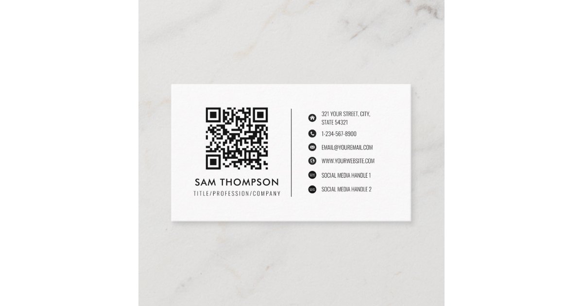 Business Logo Social Media Icons QR Code Simple Business Card | Zazzle
