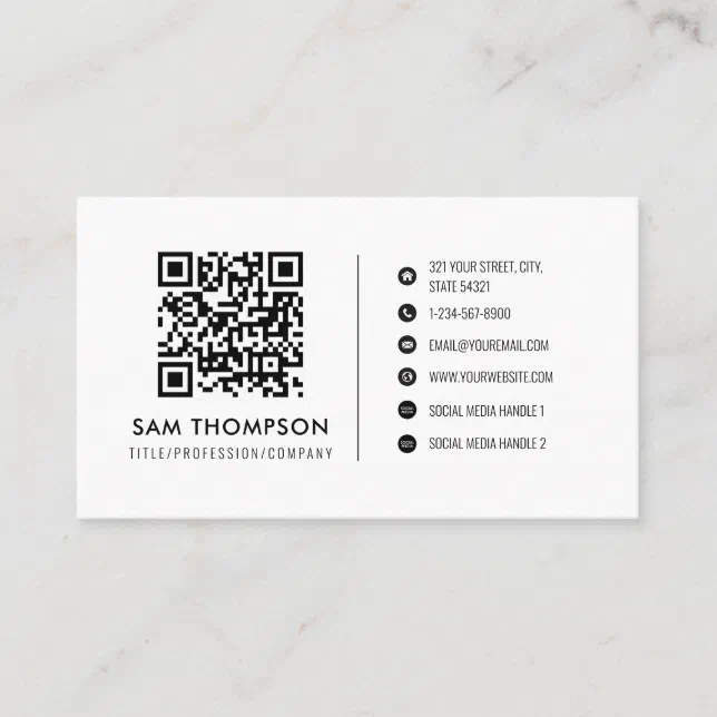 Business Logo Social Media Icons QR Code Simple Business Card | Zazzle