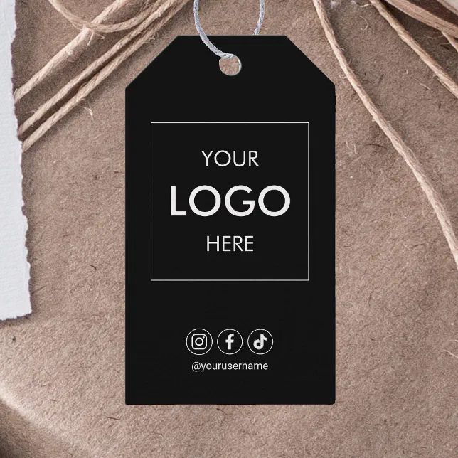 Business Logo Social Media Professional Black Gift Tags | Zazzle