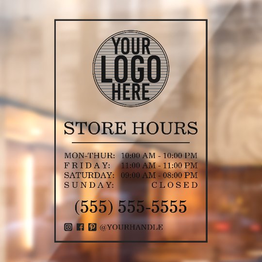 Business Logo Store Hours Social Media Window Clin Window Cling ...