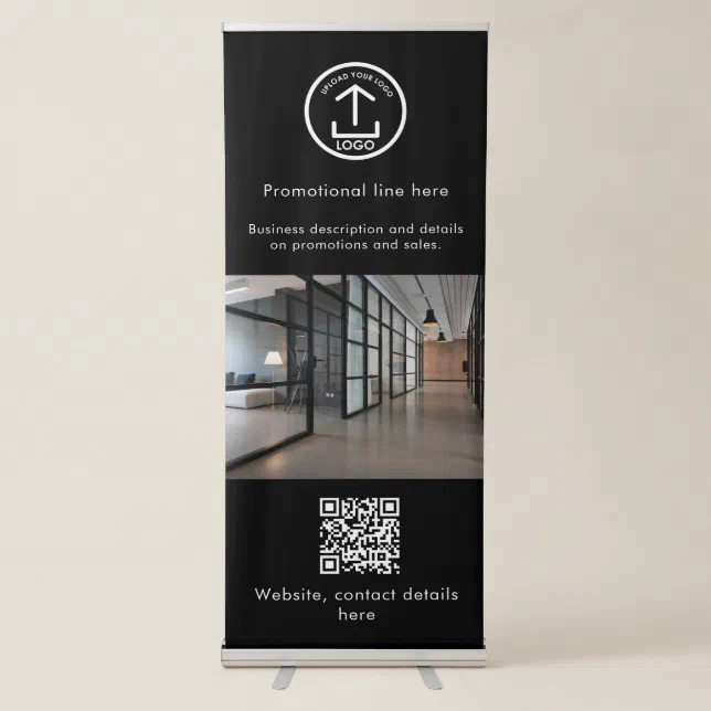Business Logo Text Photo Professional QR Code Retractable Banner | Zazzle
